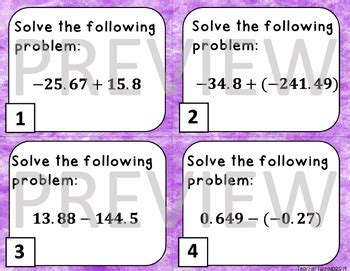 Adding And Subtracting Decimal Rational Numbers Digital And Printable Task Cards