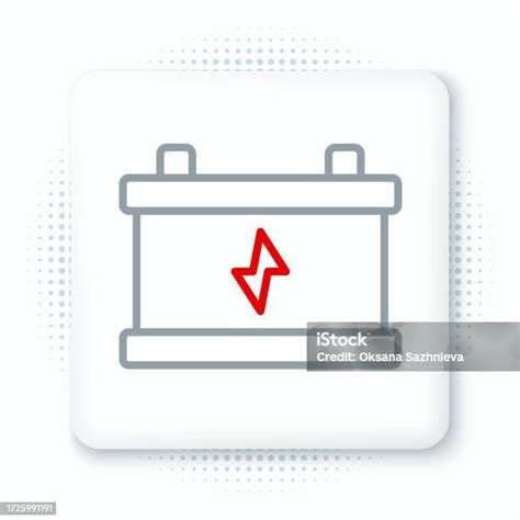 흰색 배경에 격리 된 라인 자동차 배터리 아이콘 어큐뮬레이터 배터리 에너지 전력 및 전기 축적기 배터리 다채로운 개요 개념 벡터 고압 전류 주의에 대한 스톡 벡터 아트 및