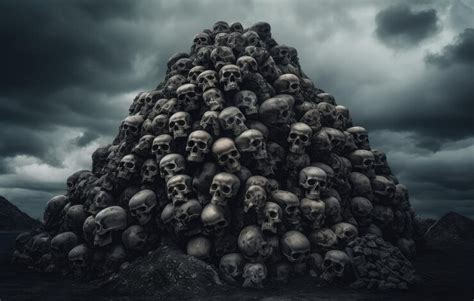 Premium Photo Bunch Of Human Skulls Covering Dusty Ground Death