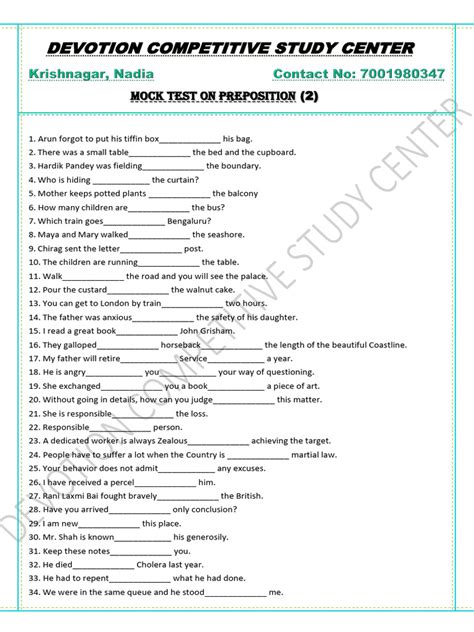 Mock Test On Preposition Pdf