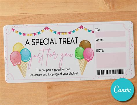 Ice Cream Ticket Template Voucher Coupon Token Ice Cream Food Truck