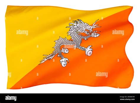 The National Flag Of The Kingdom Of Bhutan Adopted In 1969 Stock