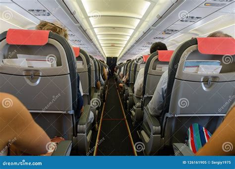 View Of The Interior Of The Passenger Cabin Of The Aircraft Stock Image
