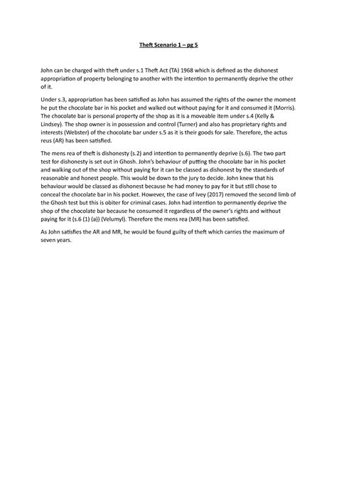 Theft Scenario Q1 Essays Theft Scenario 1 Pg 5 John Can Be