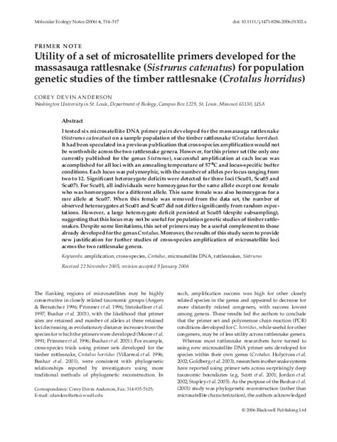 Pdf Utility Of A Set Of Microsatellite Primers Developed For The