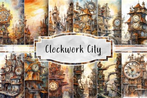 Clockwork City Graphic By Curvedesign · Creative Fabrica