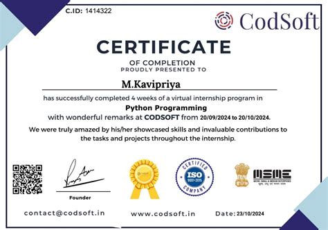 Kavipriya Murugesan On Linkedin Python Programming Codsoft