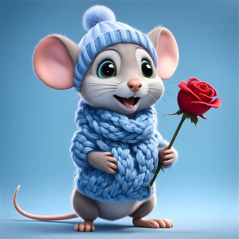 Super Cute Little Mouse In Full Body Big Eyes Small Nose Light Blue