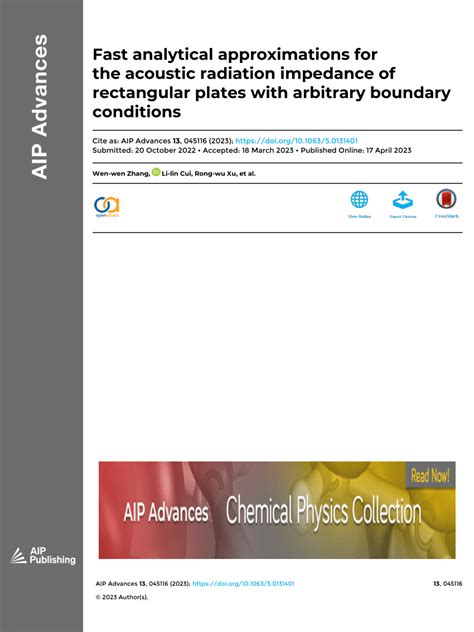 Pdf Fast Analytical Approximations For The Acoustic Radiation Impedance Of Rectangular Plates
