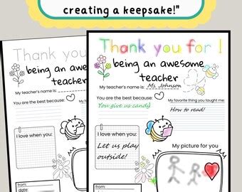 Teacher Appreciation Printable Thank You Teacher T End Of Year Teacher Card Fill In The