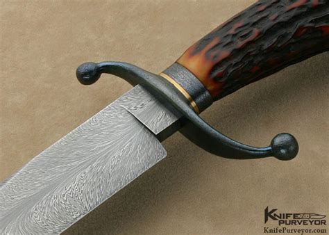 David Lisch Custom Knife Sole Authorship Damascus And Amber Stag Chief
