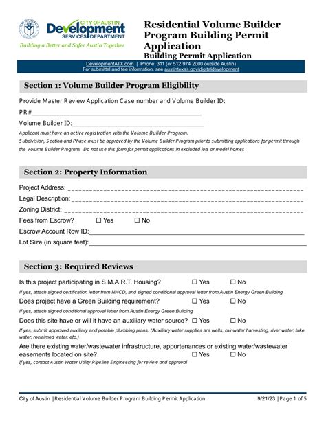City Of Austin Texas Building Permit Application Residential Volume
