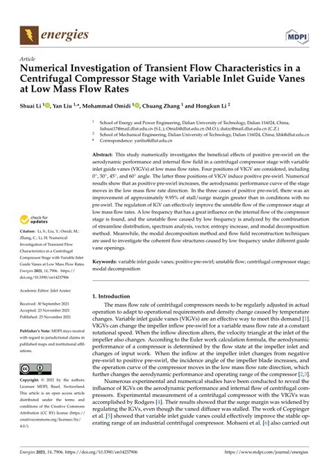 (PDF) Numerical Investigation of Transient Flow Characteristics in a Centrifugal Compressor ...