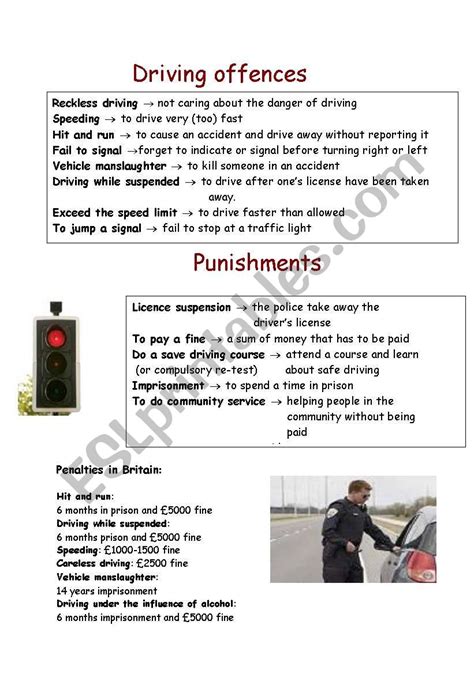 Driving Offences Esl Worksheet By Nurja