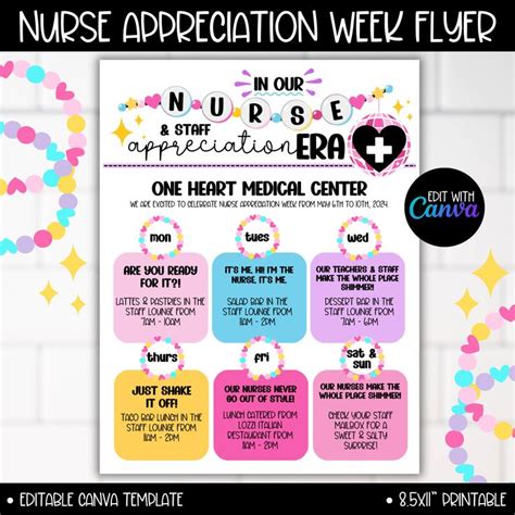 Nurses Staff Appreciation Week Schedule Itinerary Pop Star Theme Flyer