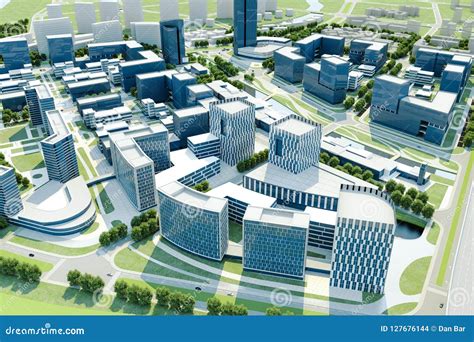 3d Render Of Modern City Stock Illustration Illustration Of Aerial 127676144