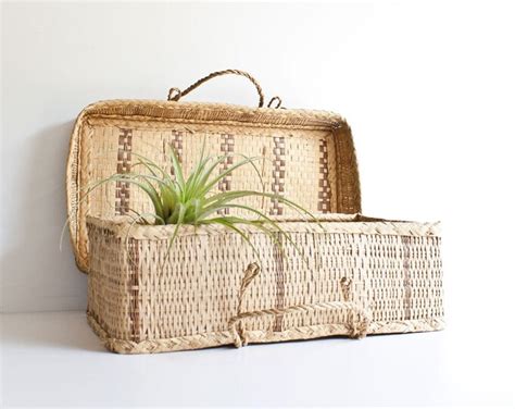 Vintage Woven Raffia Suitcase Basket Etsy