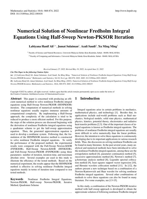 Pdf Numerical Solution Of Nonlinear Fredholm Integral Equations Using
