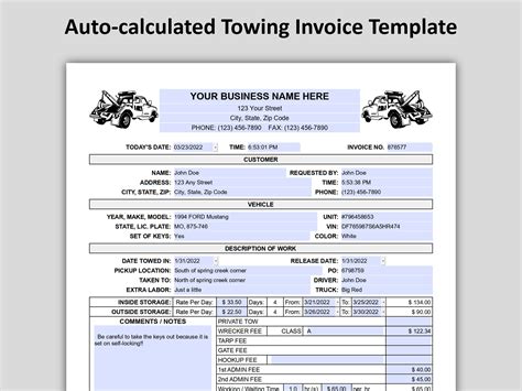 Tow Invoice Template