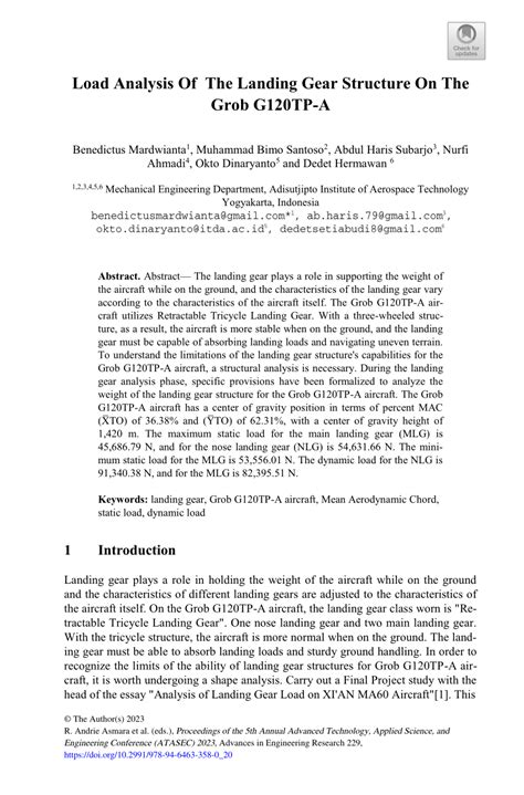Pdf Load Analysis Of The Landing Gear Structure On The Grob G120tp A