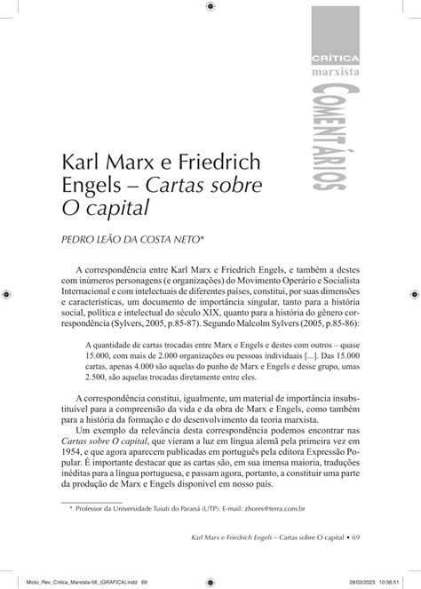 Pdf Karl Marx E Friedrich Engels Cartas Sobre O Capital