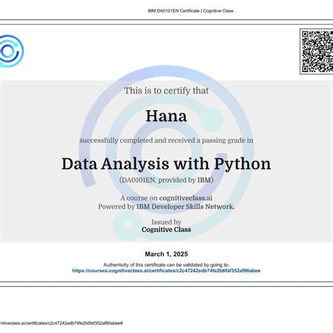 Completed Ibm Data Analysis With Python Course Hana Ps Posted On The