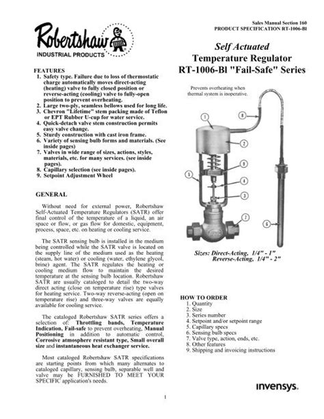 Self Actuated Temperature Regulator Rt 1006 Bl Robertshaw