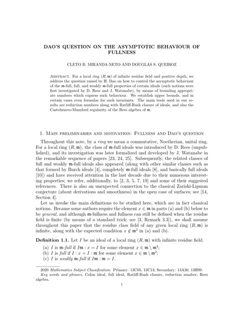 Pdf Daos Question On The Asymptotic Behaviour Of Fullness