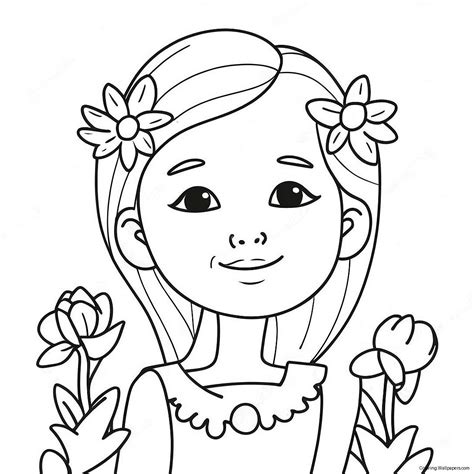 Adorable Girl With Flowers Coloring Page 1531 1227
