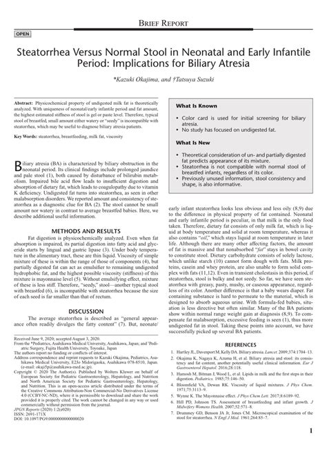 Pdf Steatorrhea Versus Normal Stool In Neonatal And Early Infantile