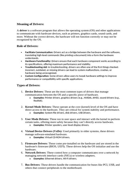 Driversmeaning Role And Types Pdf Device Driver Operating System