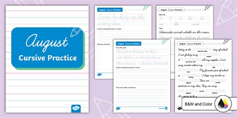 Third Grade August Cursive Practice Bundle Professor Feito