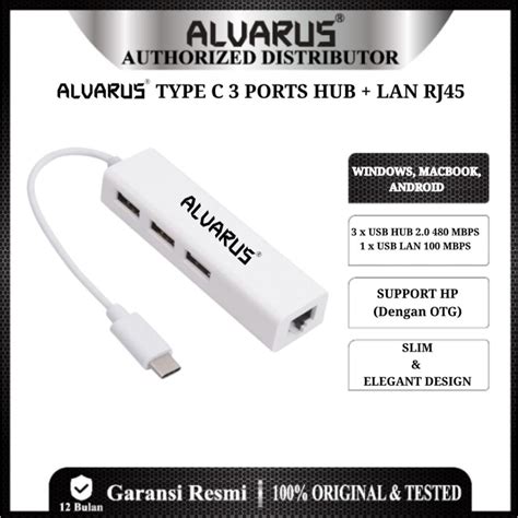 Jual Alvarus Adapter Converter Type C To Lan Rj45 Hub Usb 4 Port 3 X 2 0 100mbps Ethernet For