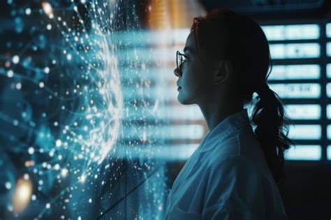 Premium Photo Futuristic Data Analysis By Researcher