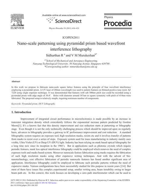 pdf nano scale patterning using pyramidal prism based wavefront