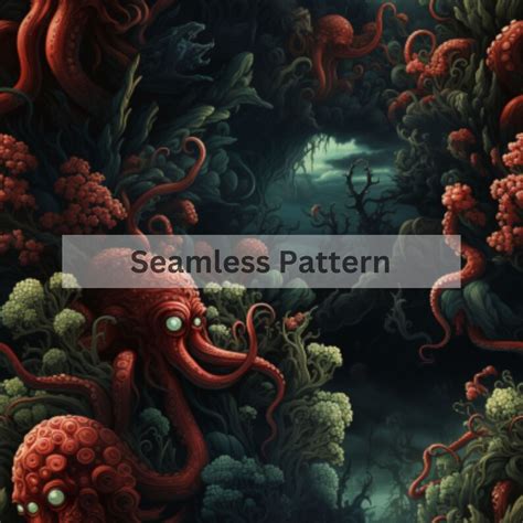 Lovecraftian Tentacle Monsters 5 Seamless Patterns Sublimation Png