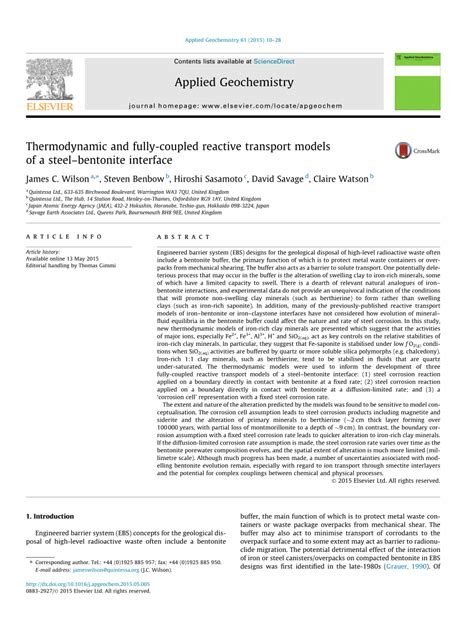 Pdf Thermodynamic And Fully Coupled Reactive Transport Models Of A Steel Bentonite Interface