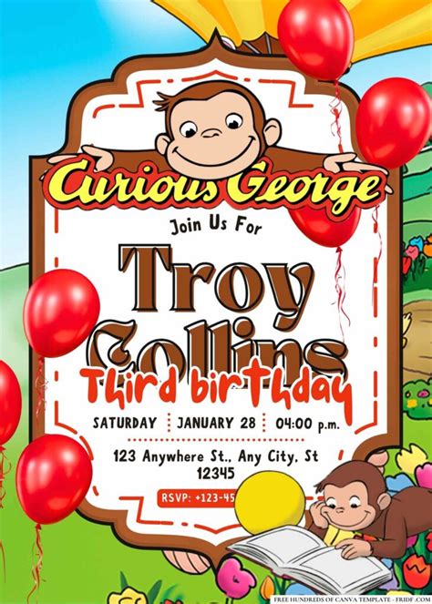 Free Editable Curious George Birthday Invitations