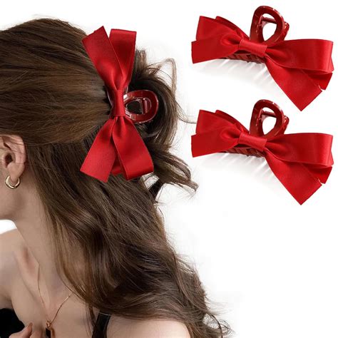 Sizobi Red Hair Bows Clips Satin Bow Claw Clip Big