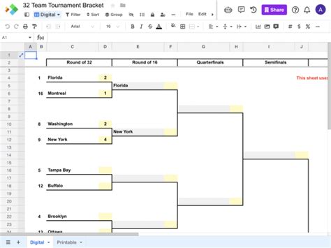 16 Team Bracket Template