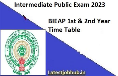 Bie Ap Gov In AP Intermediate Time Table 2023 1st 2nd Year