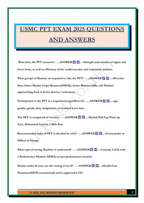 Usmc Pft Exam 2025 Questions And Answers Pft Stuvia Us