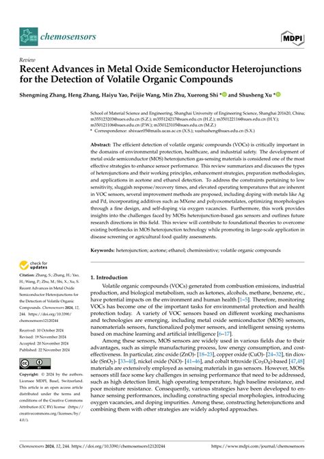 Pdf Recent Advances In Metal Oxide Semiconductor Heterojunctions For The Detection Of Volatile