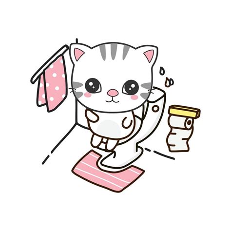 Gato Fofo Fazendo Cocô No Banheiro Personagem De Desenho Animado