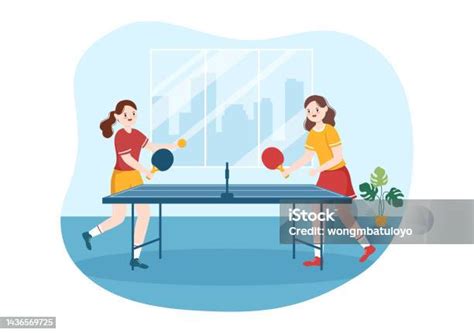 라켓과 탁구 스포츠를하는 사람들 플랫 만화 손으로 그린 템플릿 일러스트레이션에서 탁구 게임 경기의 공 건강한 생활방식에 대한 스톡 벡터 아트 및 기타 이미지 Istock