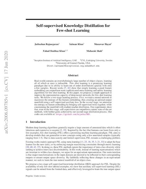 pdf self supervised knowledge distillation for few shot learningself