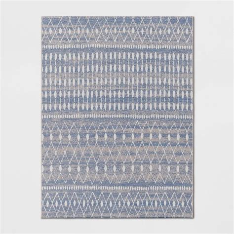 53x7 Neutral Moroccan Rectangular Woven Indoor Outdoor Area Rug Blue