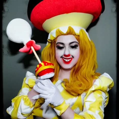 Princess Peach Cosplaying As A Hamburger A Clown Stable Diffusion
