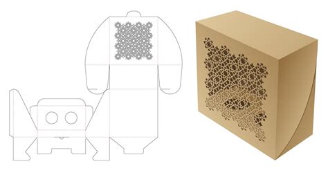 스텐실 아랍어 패턴 창 다이 컷 템플릿 및 3d 모형이 있는 코스메틱 상자 프리미엄 벡터
