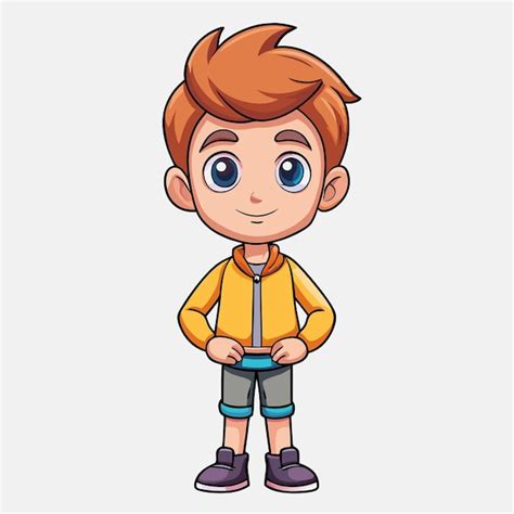 Adorable Ilustración De Dibujos Animados De Un Niño De Pie En Una